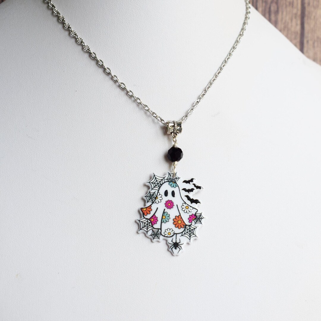 Creepy Cute Flower Ghost Necklace, Spooky Ghostie Necklace for ...