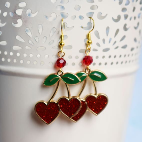 Cherry heart earrings store