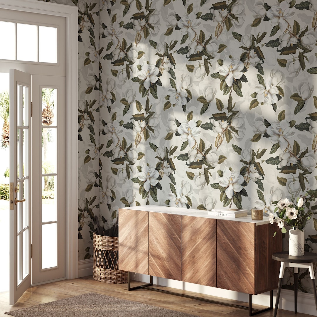 Southern Magnolia Flower Wallpaper. Removable Peel and Stick, Pre ...