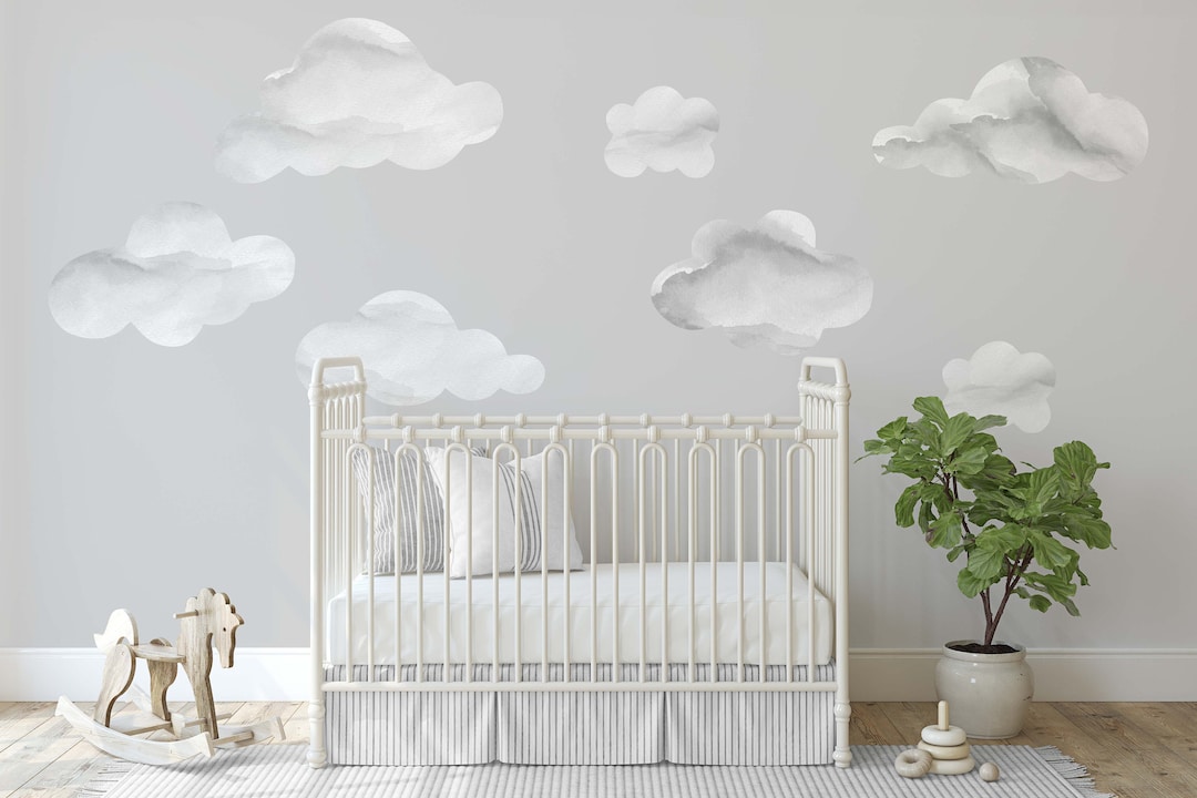 7 Watercolor Cloud Wall Decals. Kids Playroom Big Fluffy Clouds - Etsy