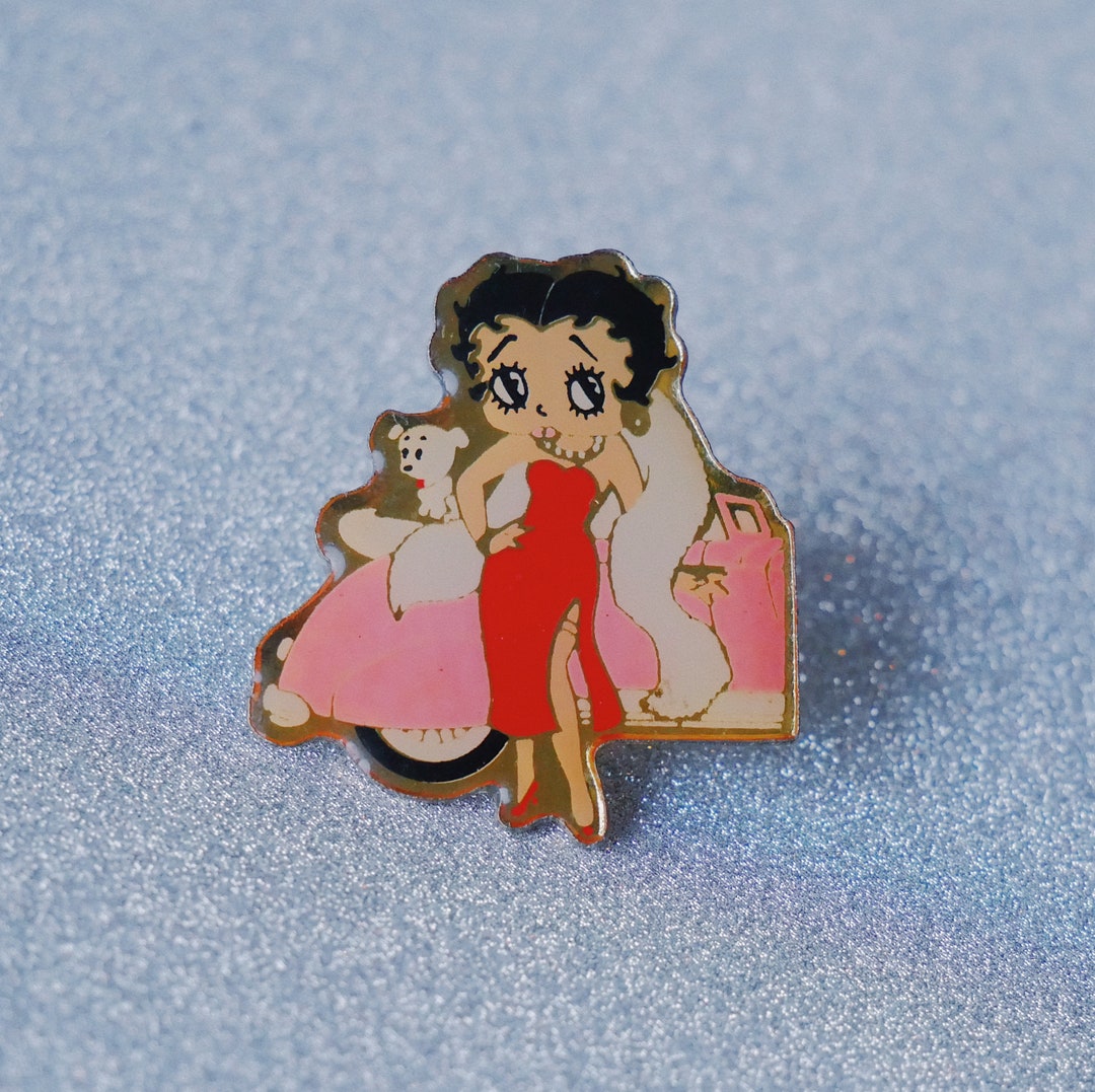 Betty Boop and Dog Pudgy in Front of a Pink Limousine Vintage Enamel ...