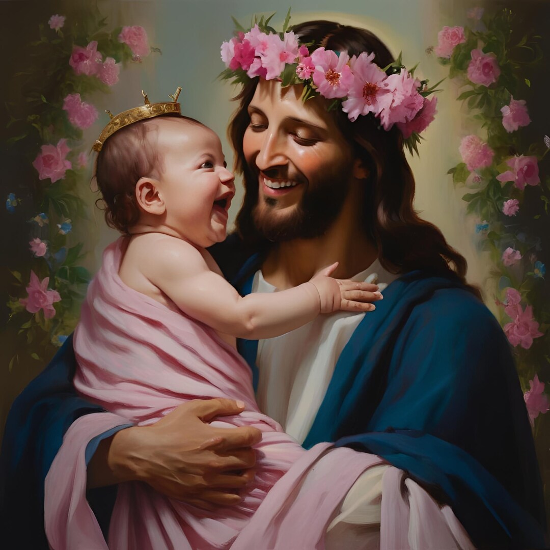Delighted Baby With Jesus Loves the Children Digital Print - Etsy
