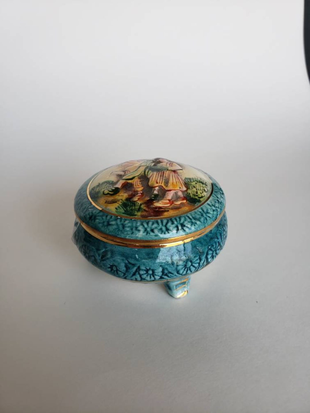 Vintage Italian Trinket Box Capodimonte Style Hand Painted Figural ...