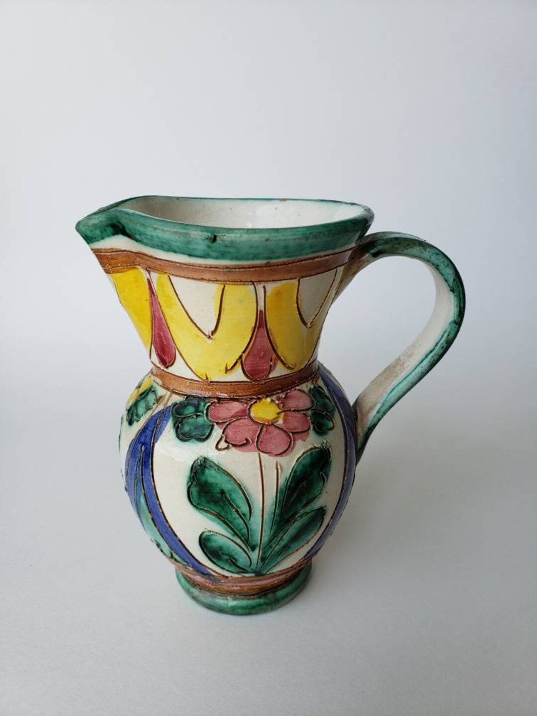 Vintage Italian Hand Painted Pottery Pitcher Rustic - Etsy