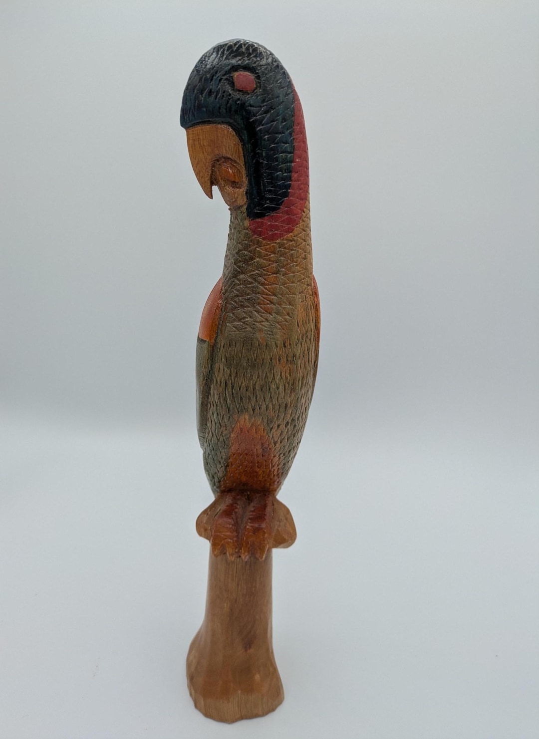 Vintage Hand Carved Wooden Parrot Figurine - Etsy