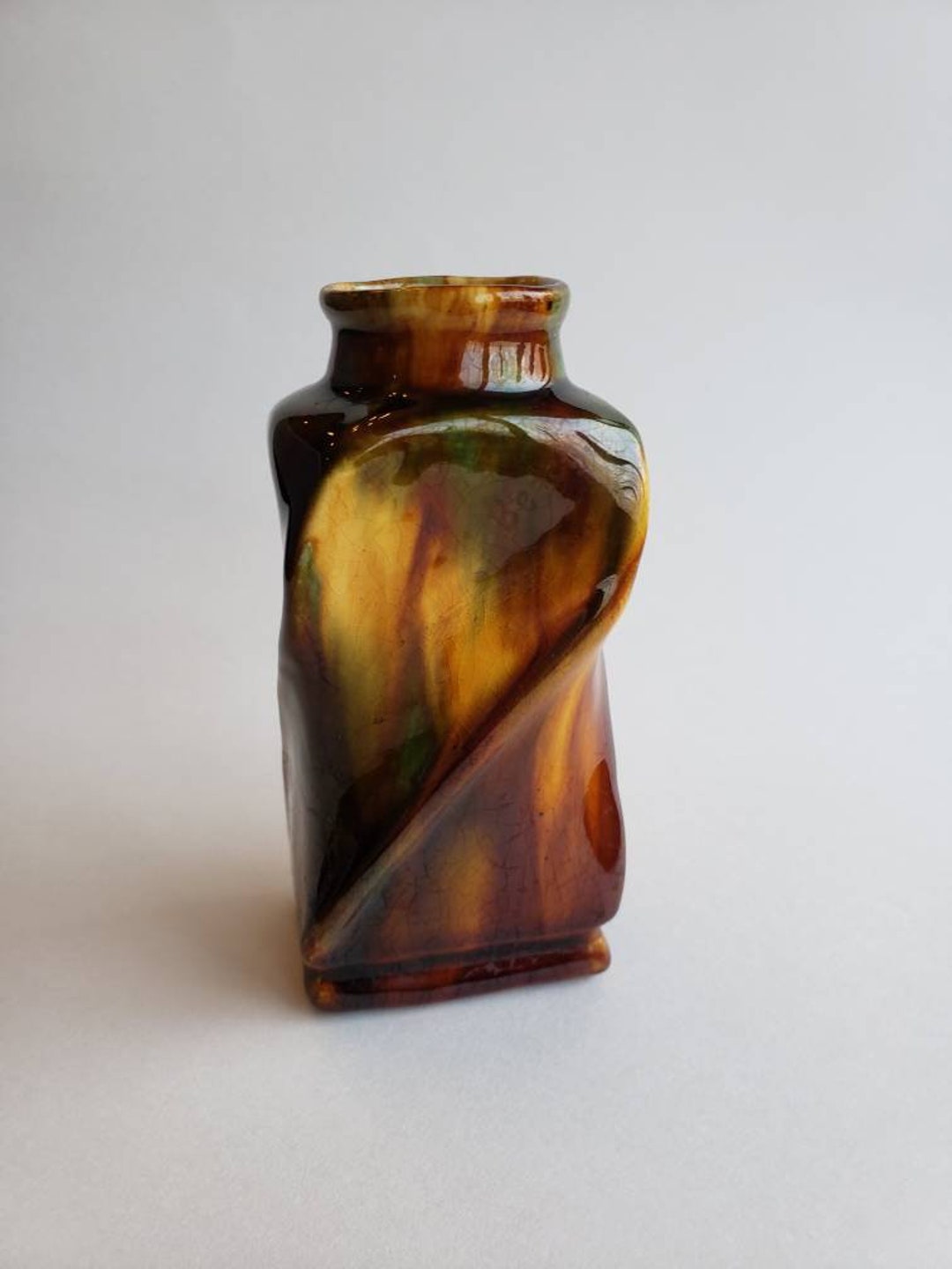 Vintage MCM Pottery Twisted Vase - Etsy