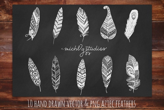 Clipart De Plumas Aztecas A Mano Dibujo Ilustración Estilo Boceto De