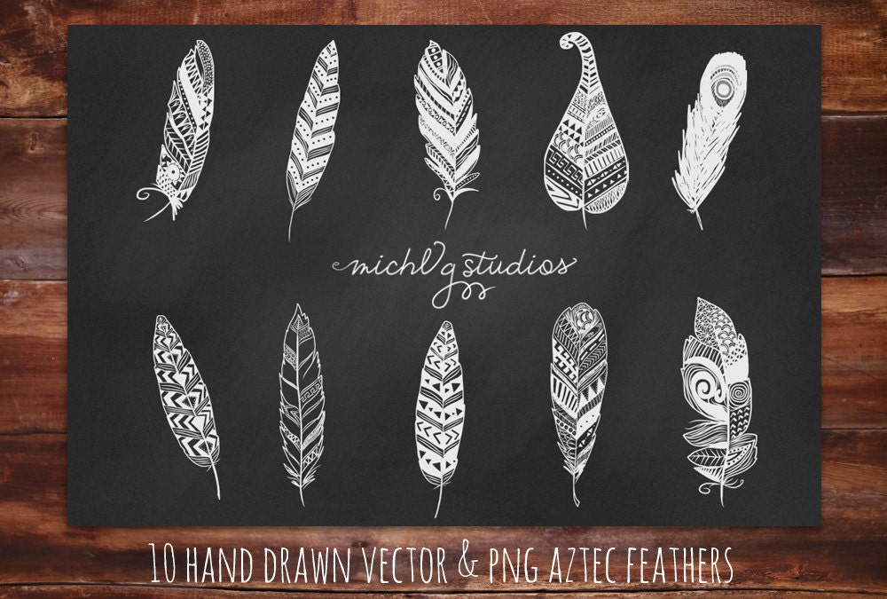 Tribal Feather Digital Clip Art, Feather Clipart, Boho, Aztec, Indian ...