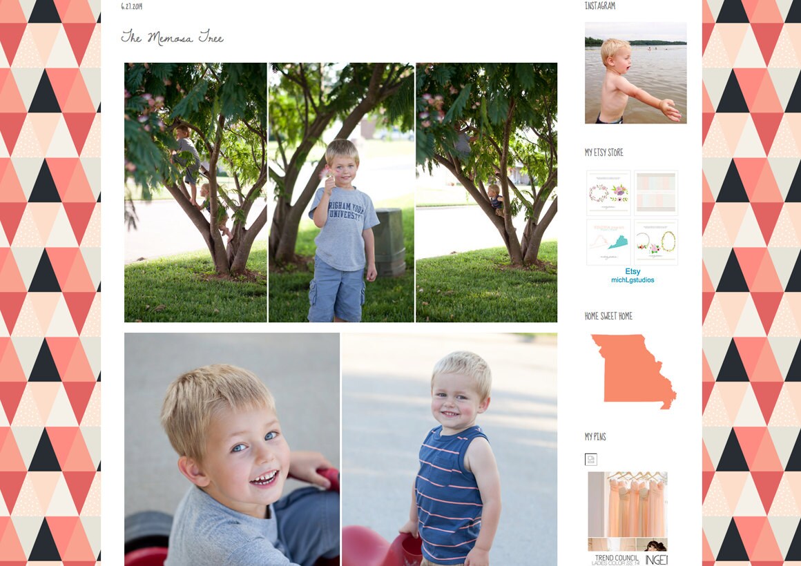 Triangle Web Tiles & Digital Paper, Coral, Blush, Pink, Repeating ...