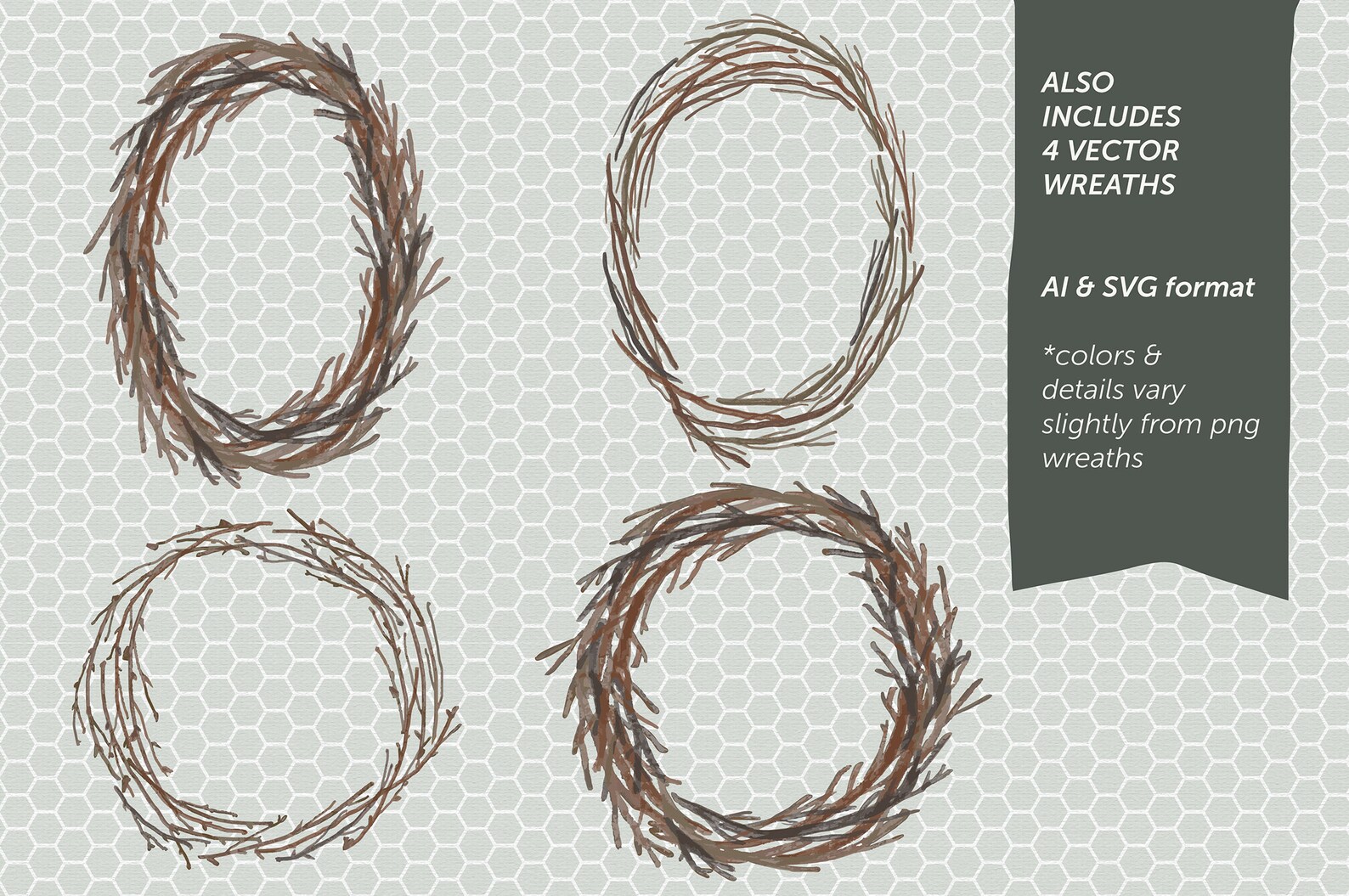 4 Twig Wreaths Clipart PNG & Vector SVG AI Transparent - Etsy Canada