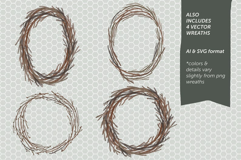 4 Twig Wreaths Clipart PNG & Vector SVG AI Transparent - Etsy Canada