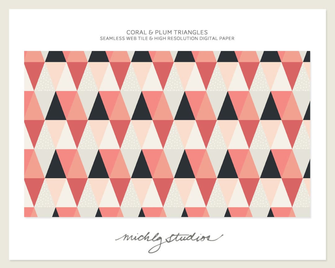 Triangle Web Tiles & Digital Paper, Coral, Blush, Pink, Repeating ...