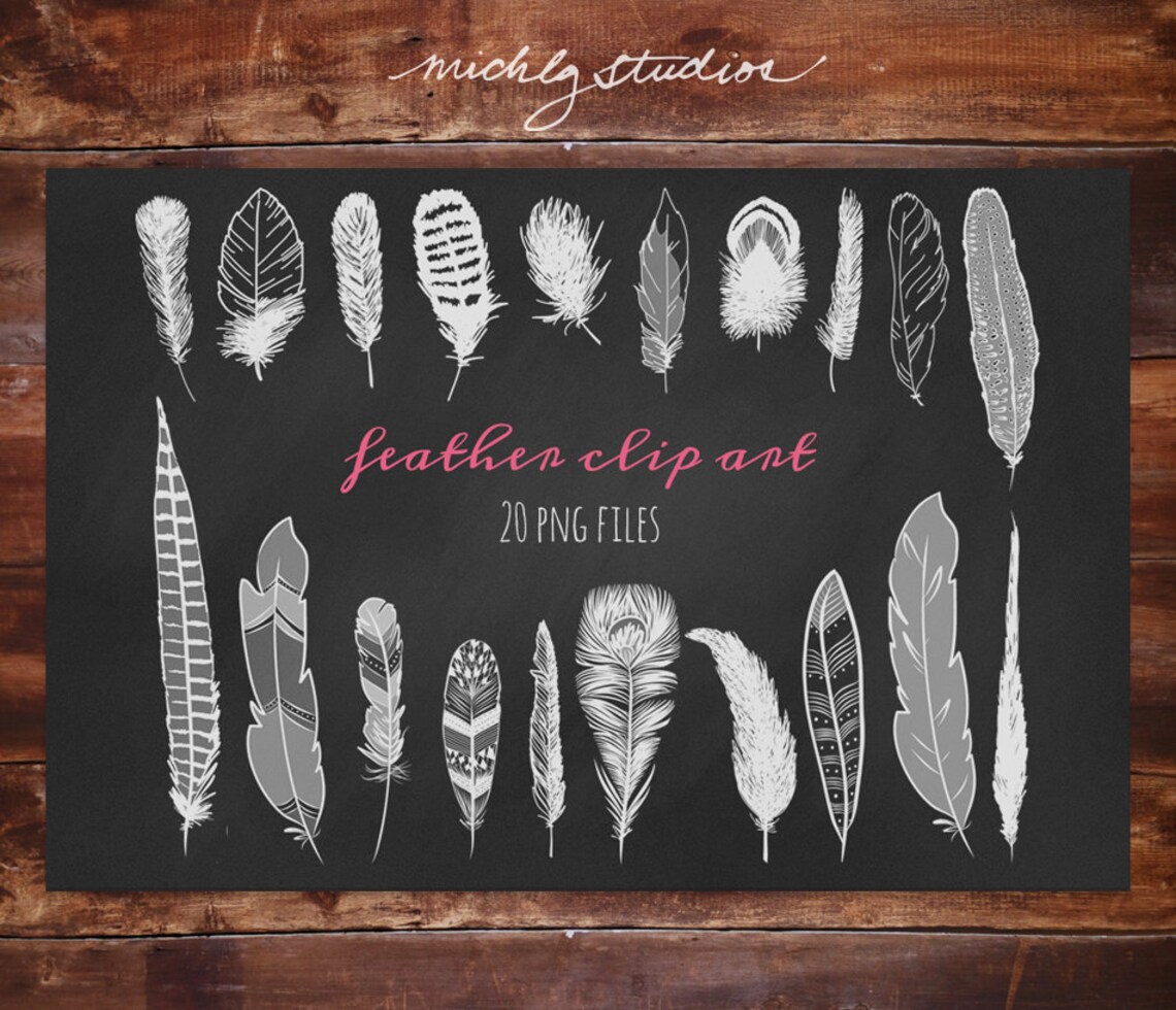Feather Clipart, Tribal, Boho Digital Clip Art, Aztec, Feather Digital ...