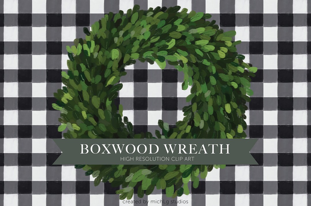 Digital Clip Art Boxwood Wreath, Clipart, Png, Hand Drawn Wreath, Diy ...