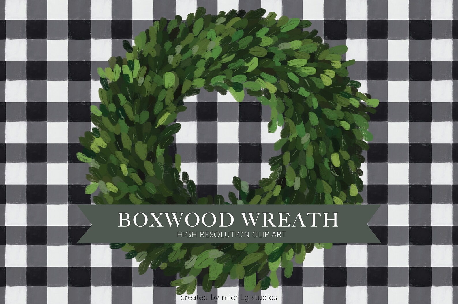 Digital Clip Art Boxwood Wreath Clipart Png Hand Drawn - Etsy