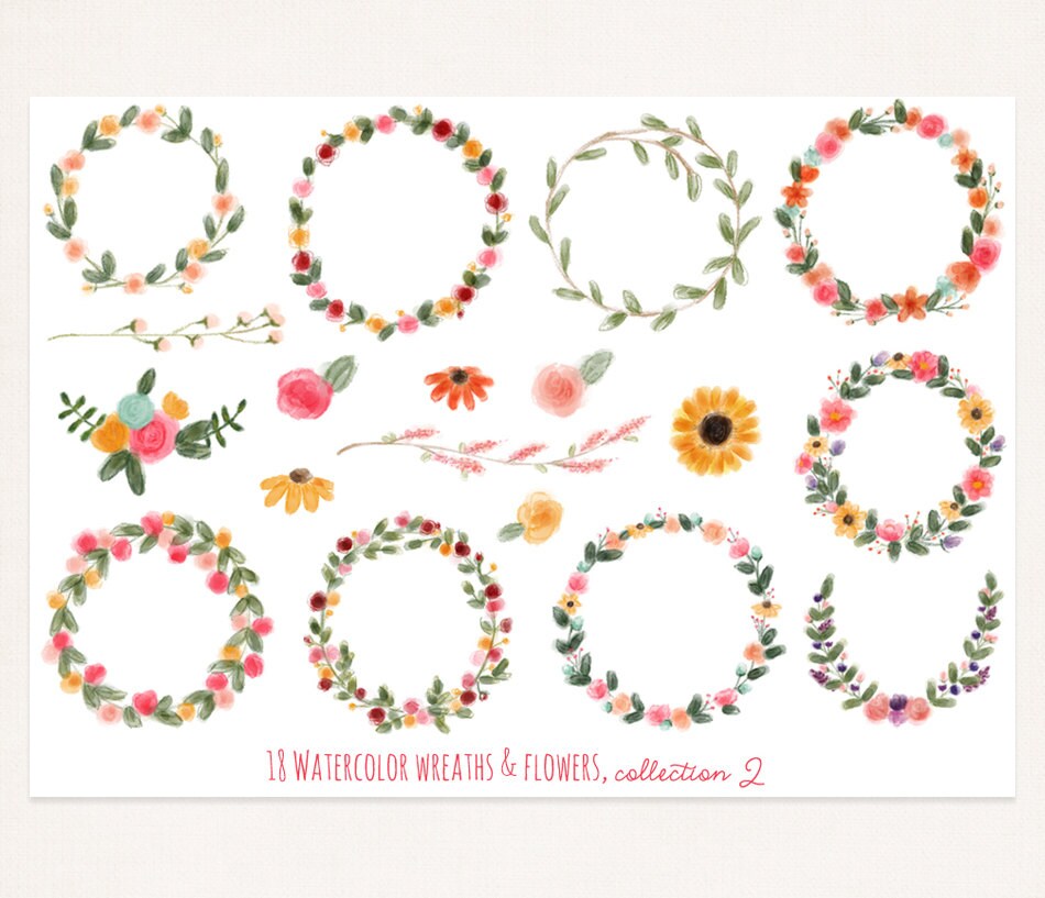 Watercolor Wreath Clipart Floral Wreath Clipart Watercolor - Etsy
