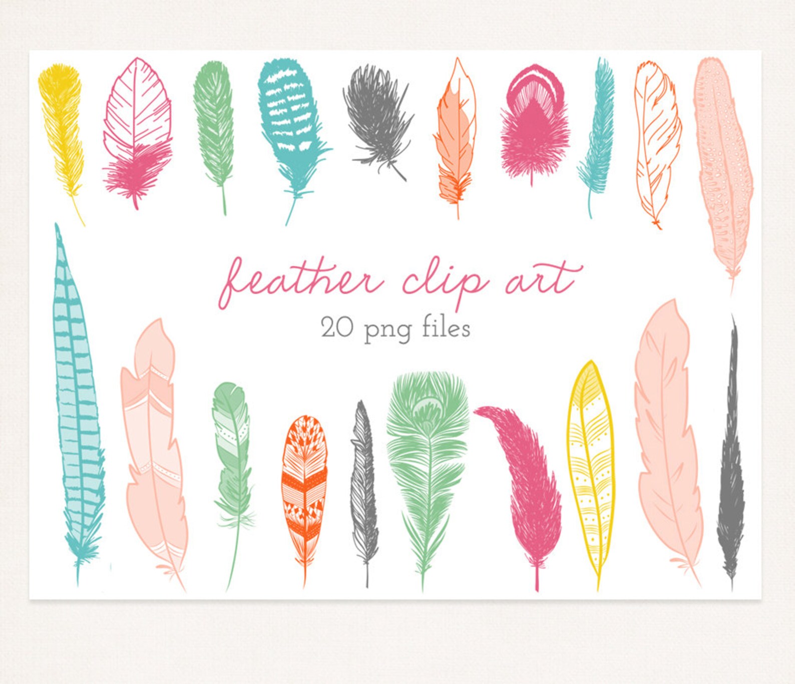 Feather Clipart, Tribal, Boho Digital Clip Art, Aztec, Feather Digital ...