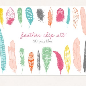 Feather Clipart, Tribal, Boho Digital Clip Art, Aztec, Feather Digital ...
