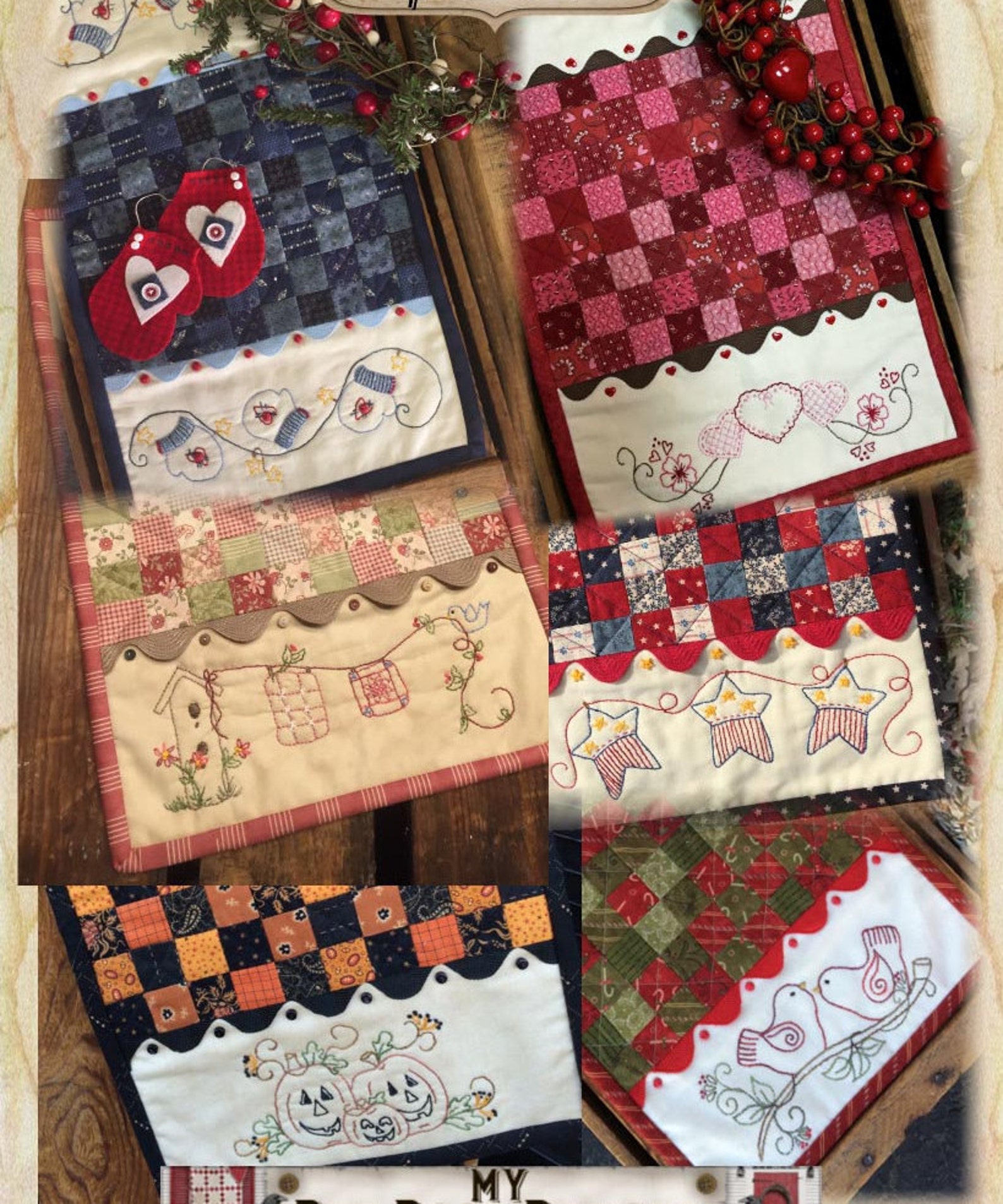 Quilted Friends Candle Mat Patterns NOW With Buttons and RIC RAC - Etsy