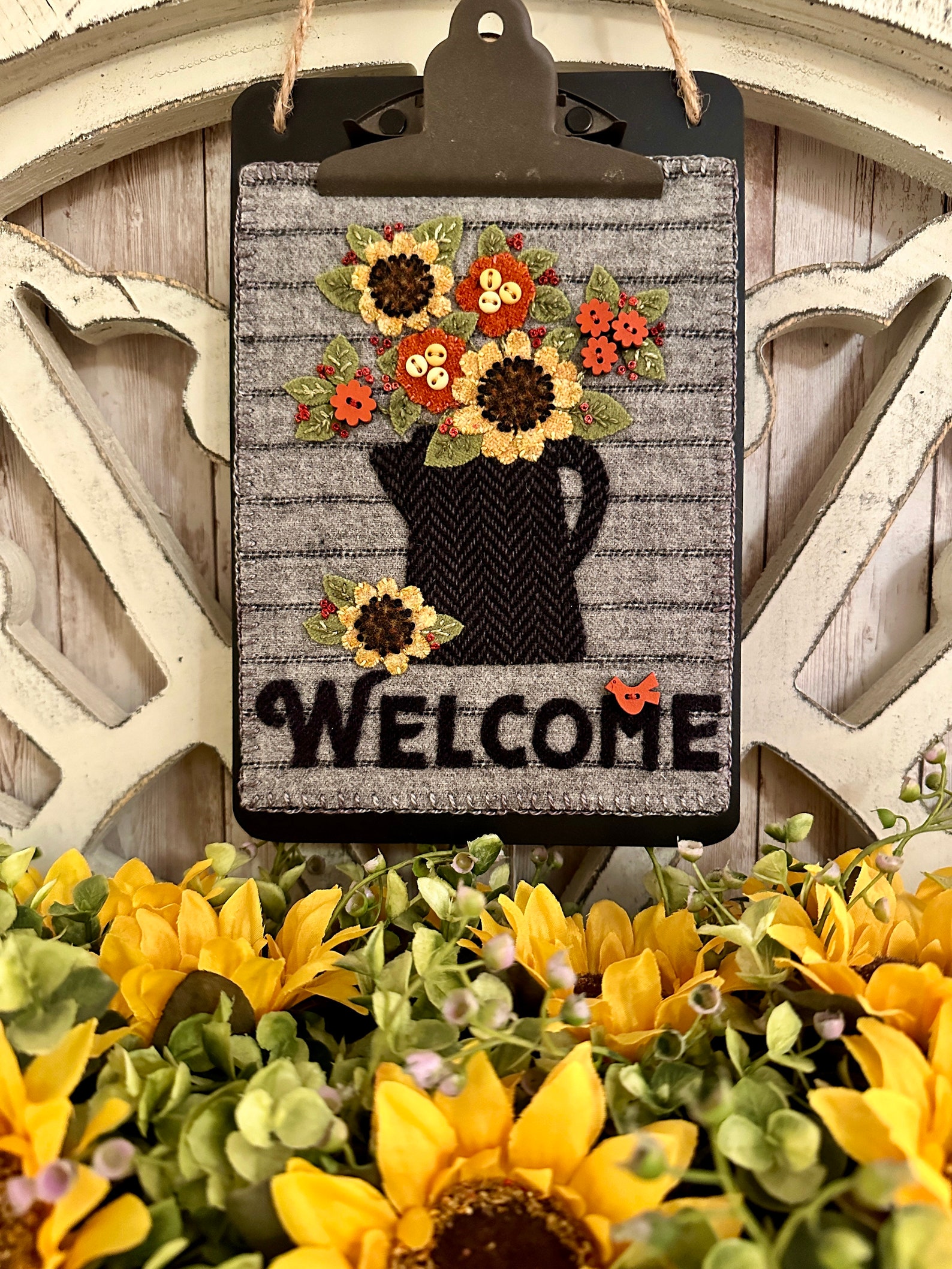 WELCOME! -- Wool Applique Kit or Thread Pack or Clipboard Hanger -- or ...