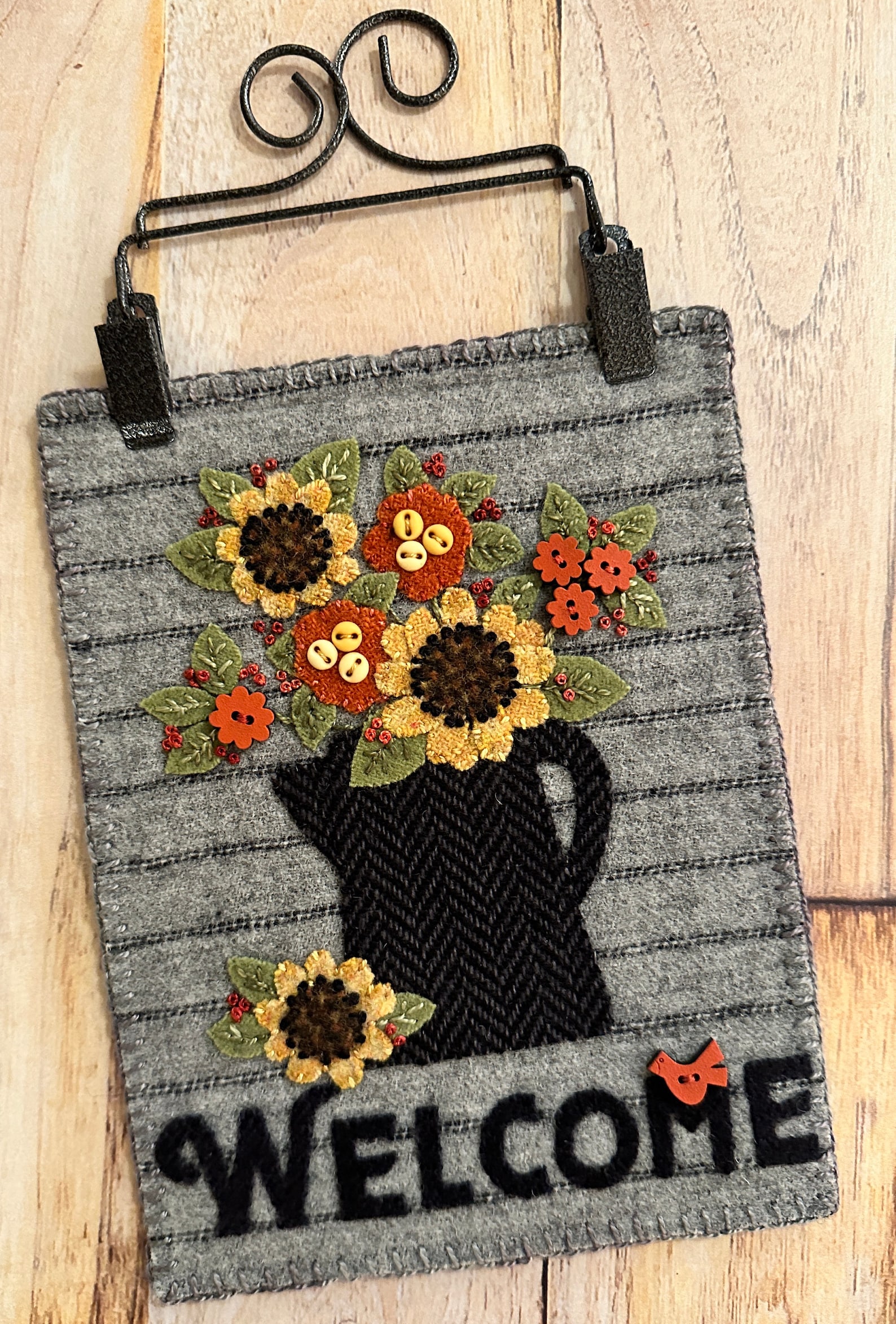 WELCOME! -- Wool Applique Kit or Thread Pack or Clipboard Hanger -- or ...