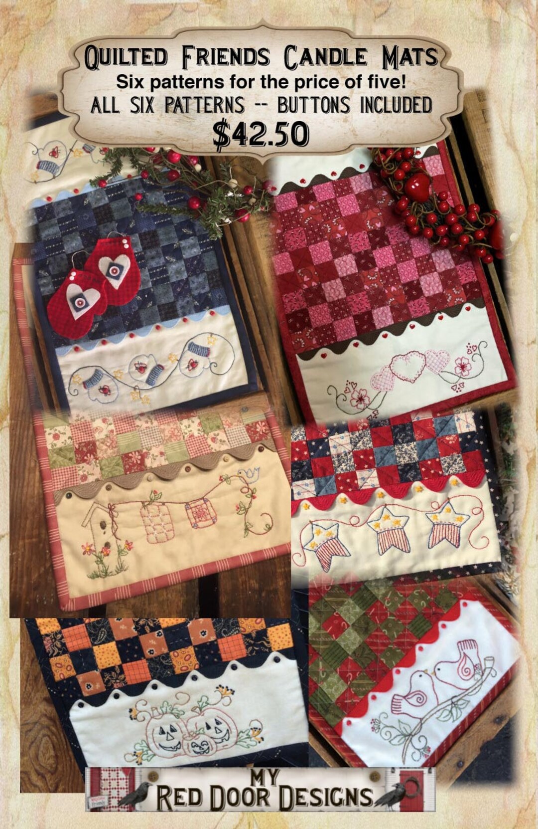 Quilted Friends Candle Mat Patterns With Buttons - Etsy