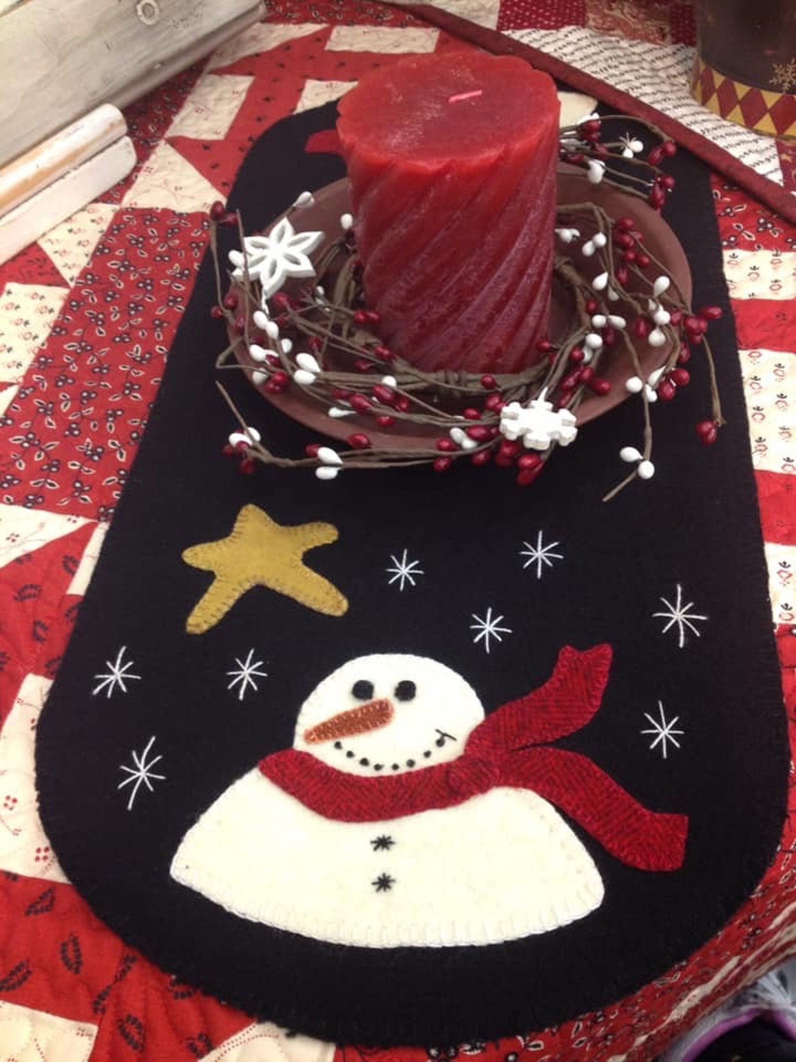 Snowman Candle Mat Wool Applique Kit and Pattern - Etsy