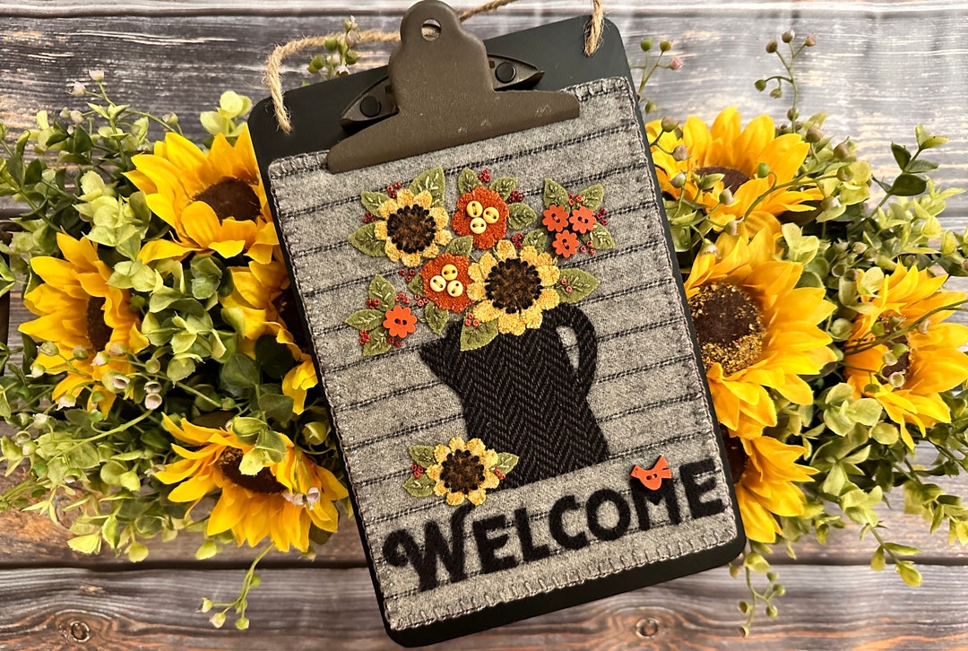 WELCOME! -- Wool Applique Kit or Thread Pack or Clipboard Hanger -- or ...