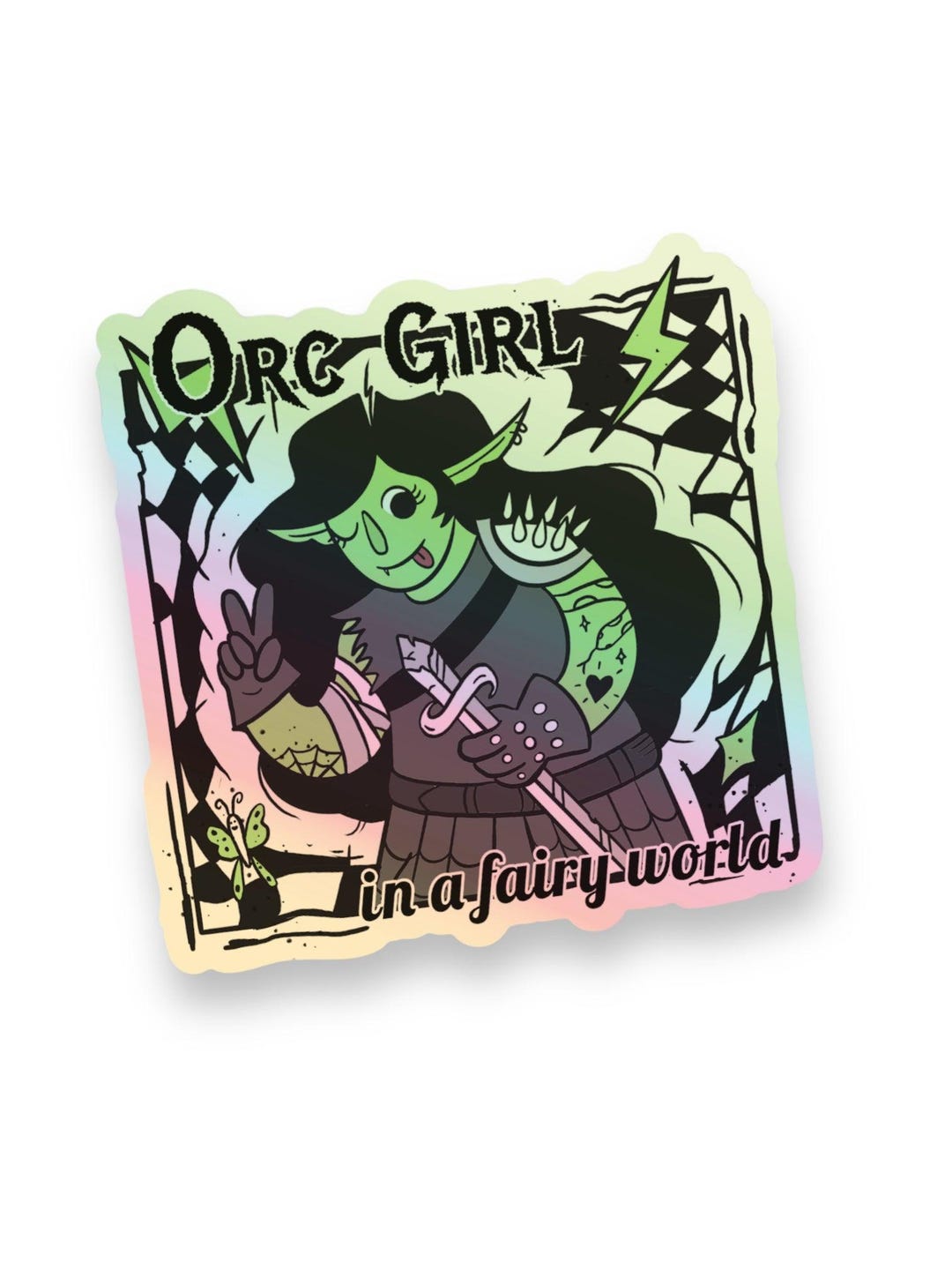 Orc Girl in a Fairy World Rainbow Vinyl Sticker, 3 Inches, Goblin Armor ...