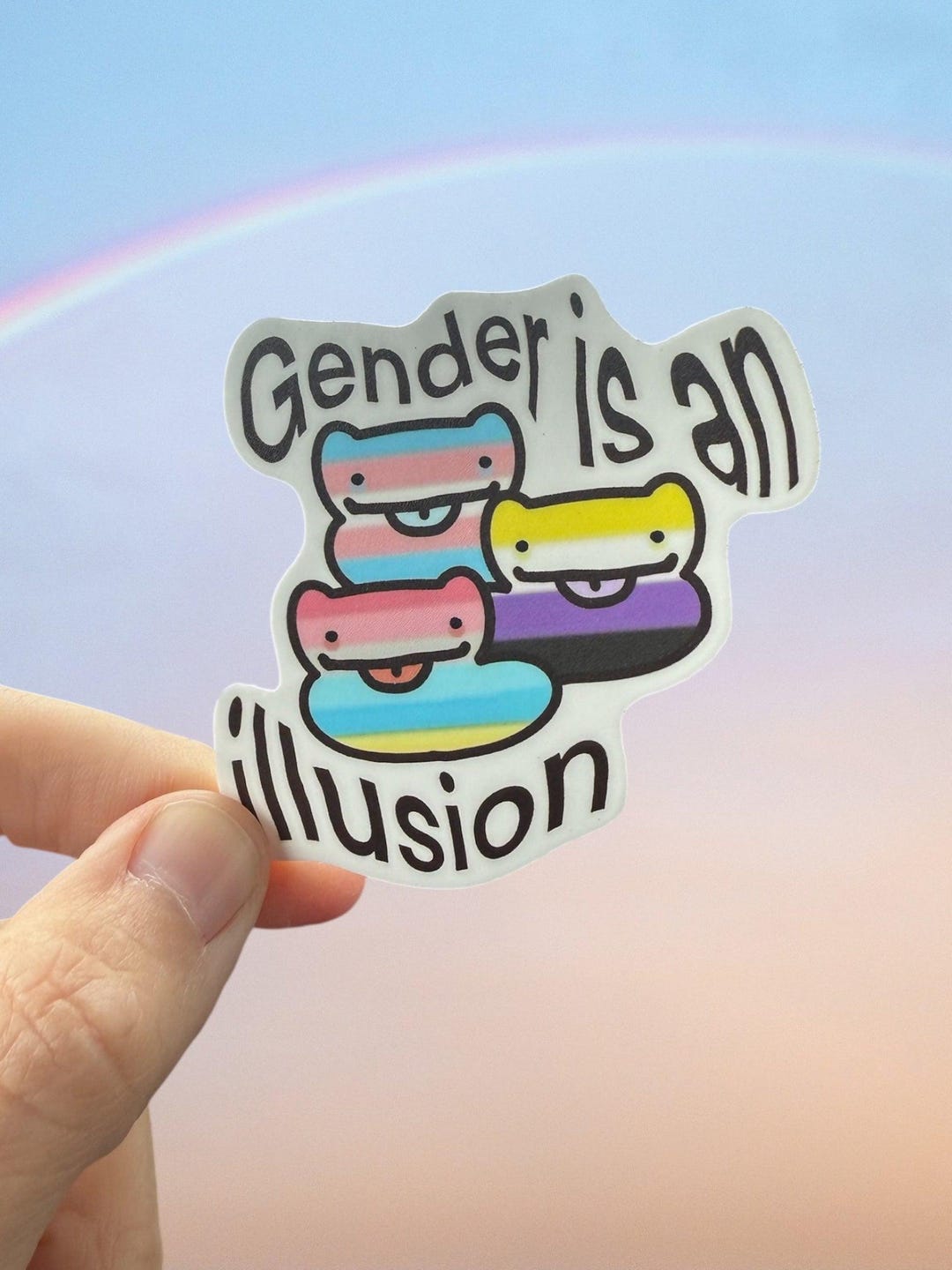 Gender is an Illusion Cats, Non Binary Pride Queer Sticker - My Kiddo's ...