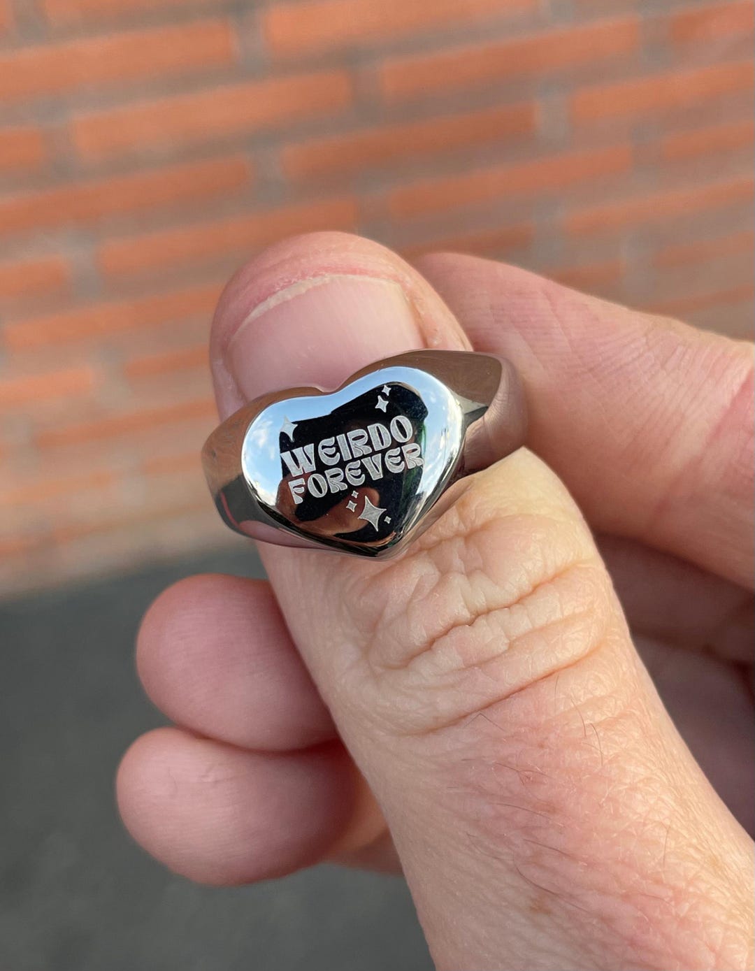 Weirdo Forever Stainless Steel Heart Signet Ring Sizes 5-12 - Etsy