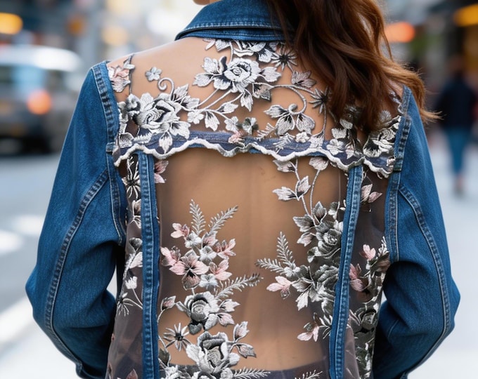 Unique Lace Denim Jacket Personalized Women Gift Embroidered Floral ...