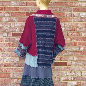2XL Plus Size Jacket Upcycled Patchwork Long Sweater Coat for - Etsy
