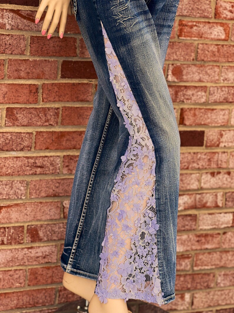 Boho Lace Flare Jeans Custom Reworked Send Your Own Denim Pants Bell ...