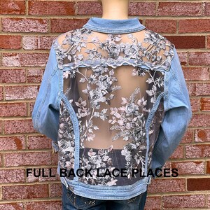 Jean Jacket MADE to ORDER Sheer Embroidered Lace, Boho Wedding Denim ...