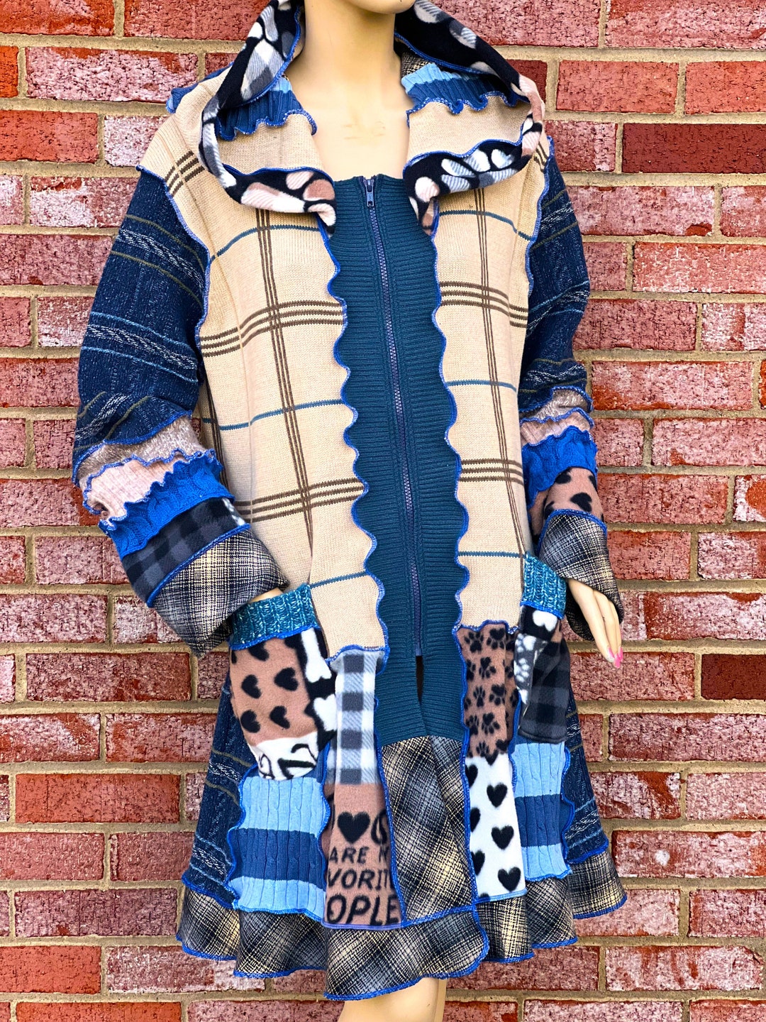 Oversized Patchwork Jacket 2X-3X Upcycled Sweater Hoodie, Gift for Dog ...
