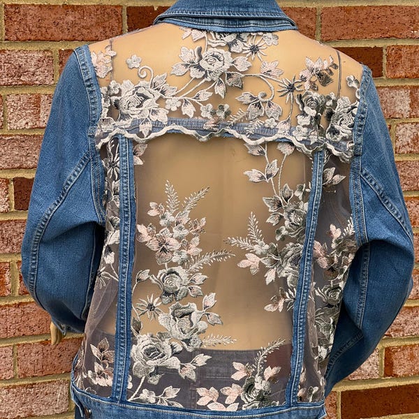 Denim Sheer Embroidered Jacket - Etsy