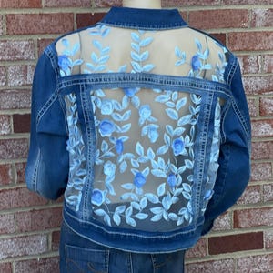 Unique Lace Jean Jacket XL Customized Mesh Panels Embroidered Denim ...
