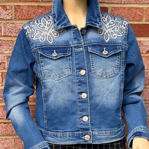 Unique Lace Jean Jacket XL Customized Mesh Panels Embroidered Denim ...