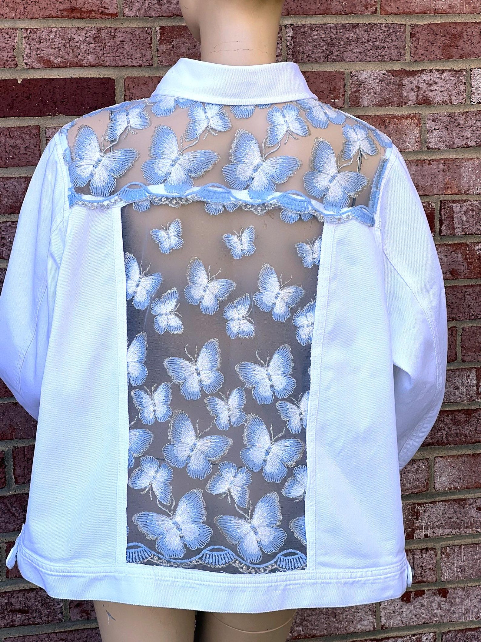 Bohemian Lace Denim Jacket: Butterfly Embroidery Mesh Festival Style ...