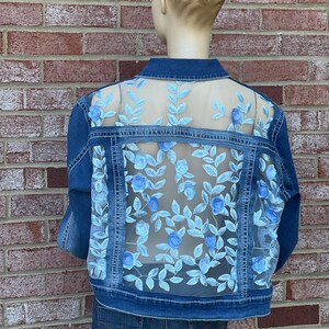 Unique Lace Jean Jacket XL Customized Mesh Panels Embroidered Denim ...