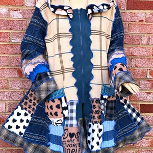 Oversized Patchwork Jacket 2X-3X Upcycled Sweater Hoodie, Gift for Dog ...