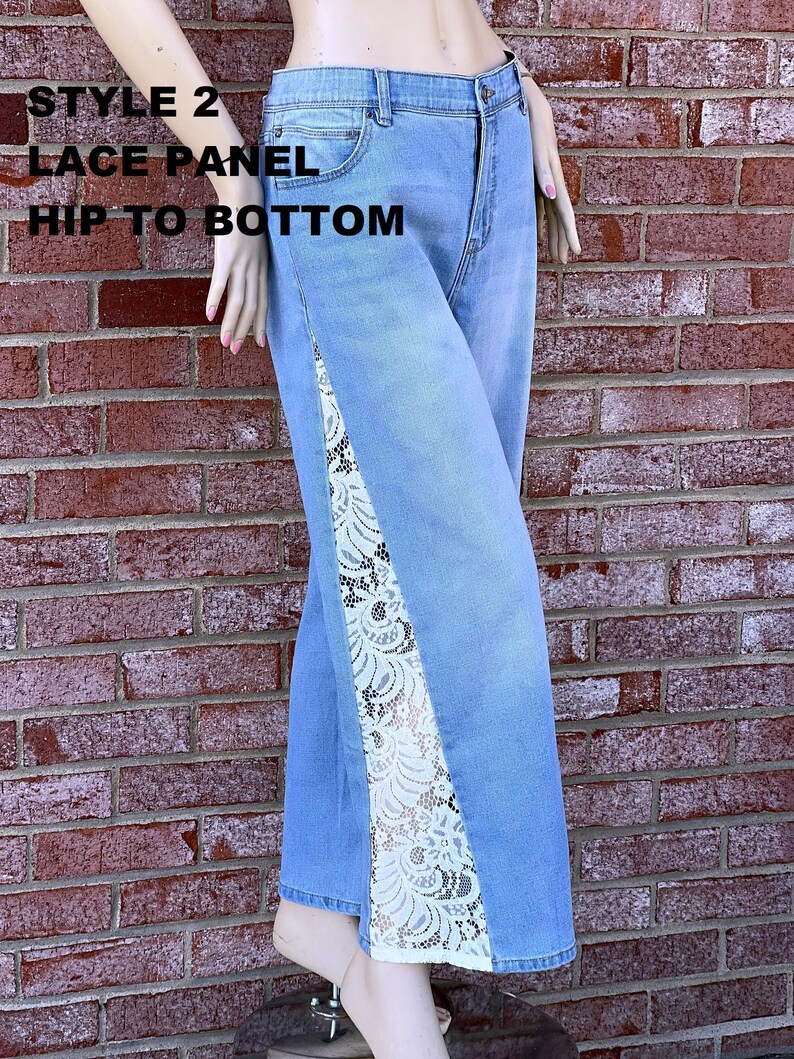 Custom Wide Leg Denim Jeans Boho Lace Panel Personalized Women Men ...