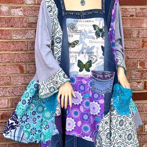 Upcycled Patchwork Denim Tunic Top for Women 3X 4X Plus Size Handmade ...