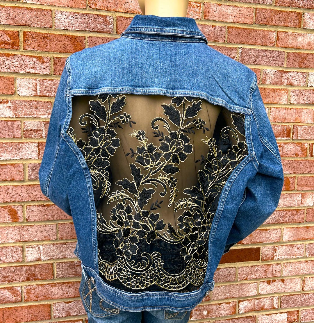 Jean Jacket MADE to ORDER Sheer Embroidered Lace, Boho Wedding Denim ...