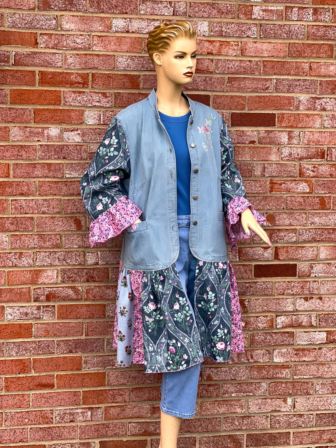 Boho Chic Denim Duster Plus Size 1X-2X Romantic Embroidered Denim ...