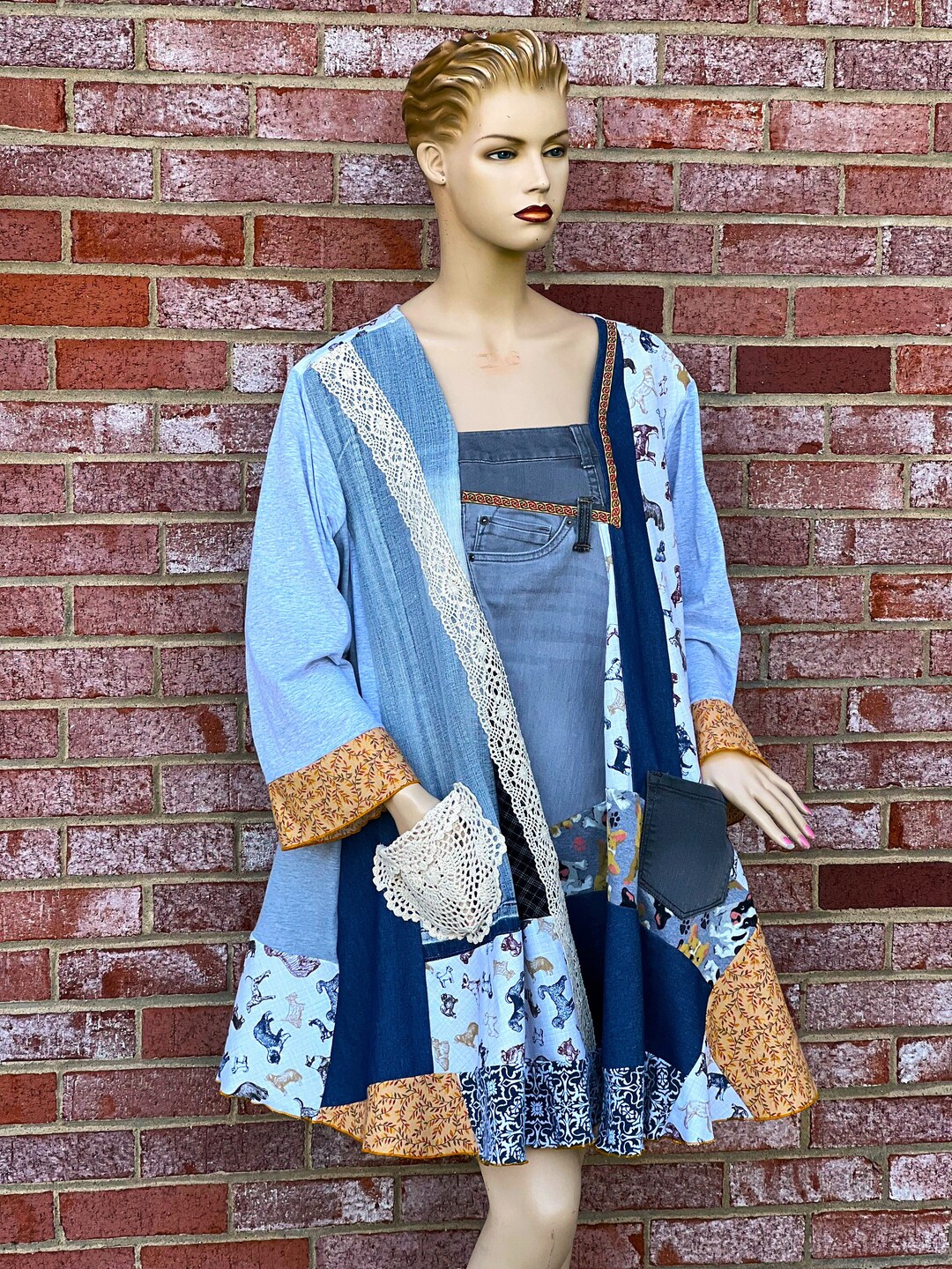 2X Plus Size Tunic Dress Upcycled Cotton Patchwork, Dog Lover Gift ...