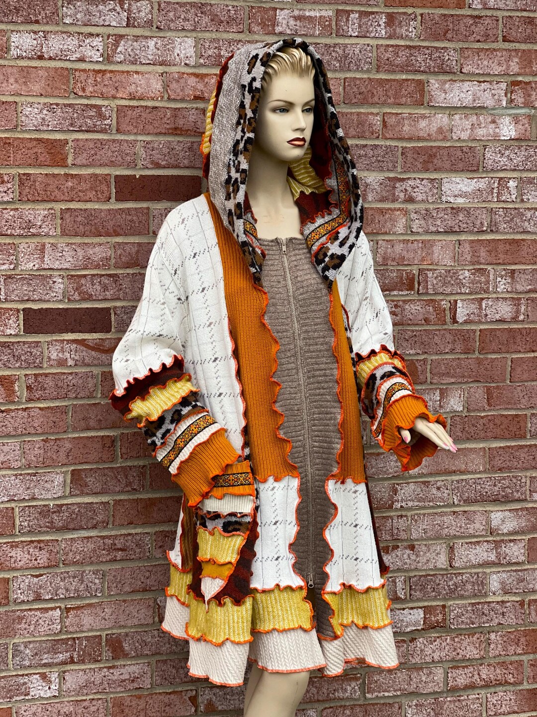 Bohemian Hooded Coat Whimsical Oversized Sweater Handmade Upcycled Sweater Coat Vintage Inspired ...