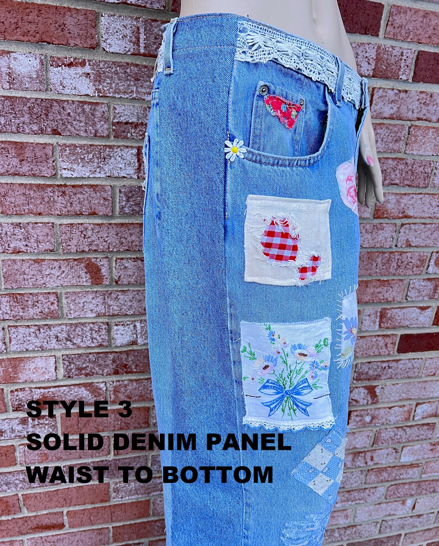 Custom Wide Leg Denim Jeans Boho Lace Panel Personalized Women Men ...