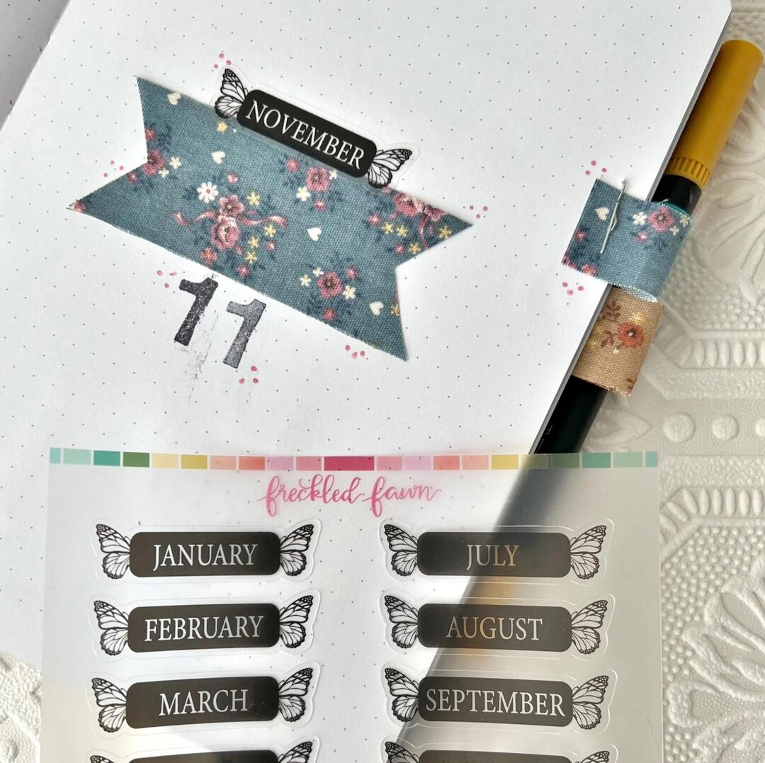 Clear Butterfly Months of the Year Planner Title Stickers for Bullet ...